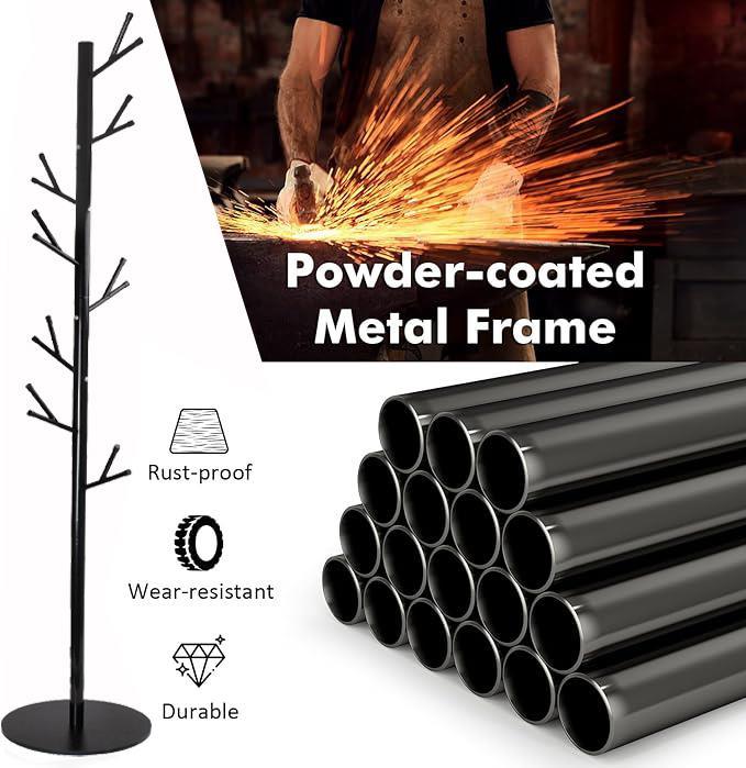16 Hook Standing Coat Rack Premium Steel Tree Stand Clothes Hat Holder ...