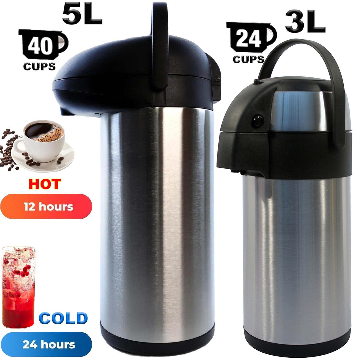 3L/5L Air Pot Tea Coffee Vacuum Pump Flask Airpot Jug Safety Lock Carry ...