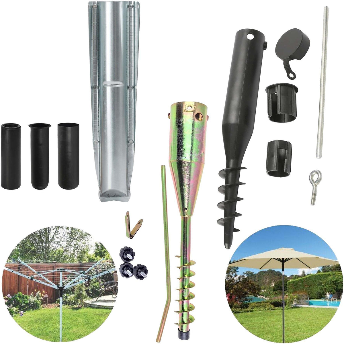 Heavy Duty Parasol Airer Rotary Washing Line Stand Steel Screw In Grou ...