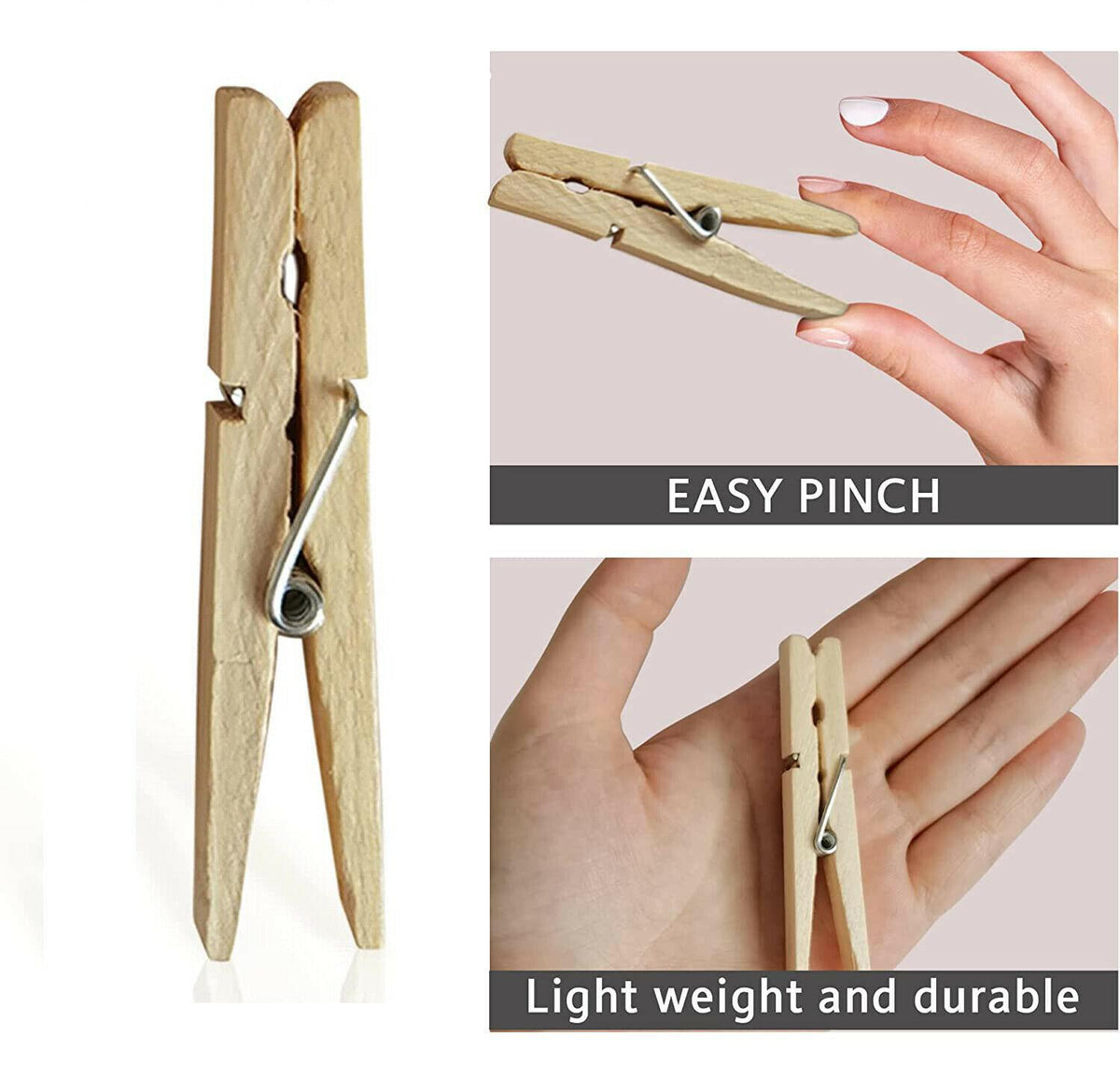 30x Solid Wooden Clothes Pegs Clips Washing Line Dry Laundry Airer ...