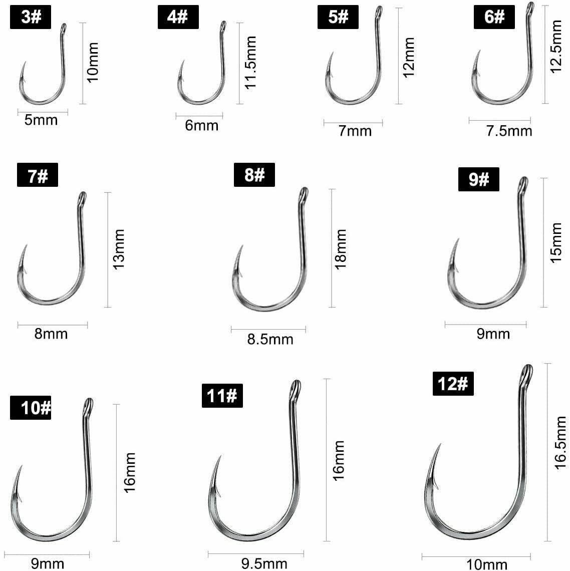100x Fishing Hooks Barbed Eyed Coarse Fish Tackle Assorted Sizes Set ...