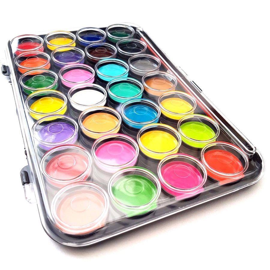 28 Watercolour Paint Block Set & Brush Palette In Large Case Artist Art ...