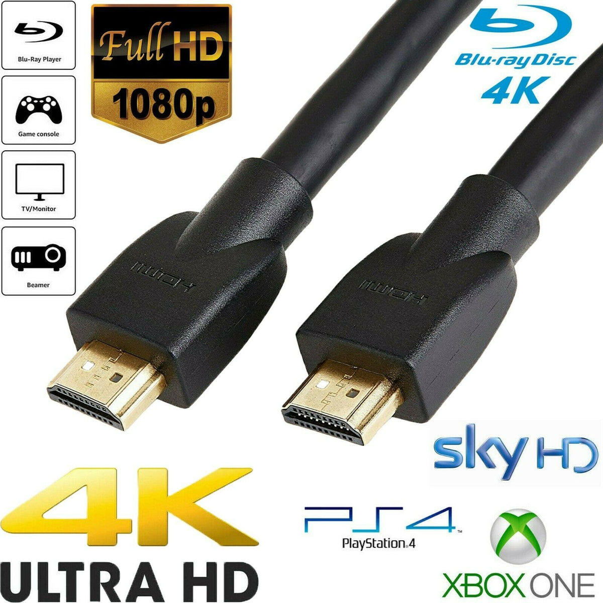 Premium 4K HDMI Cable High Speed Gold Plated Lead 3D HDTV UHD ULTRA HD ...