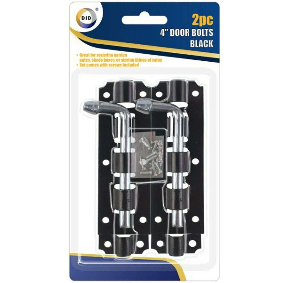 2x 4'' Heavy Duty Tower Bolt Straight Black Lock Slide Gate Door Latch ...