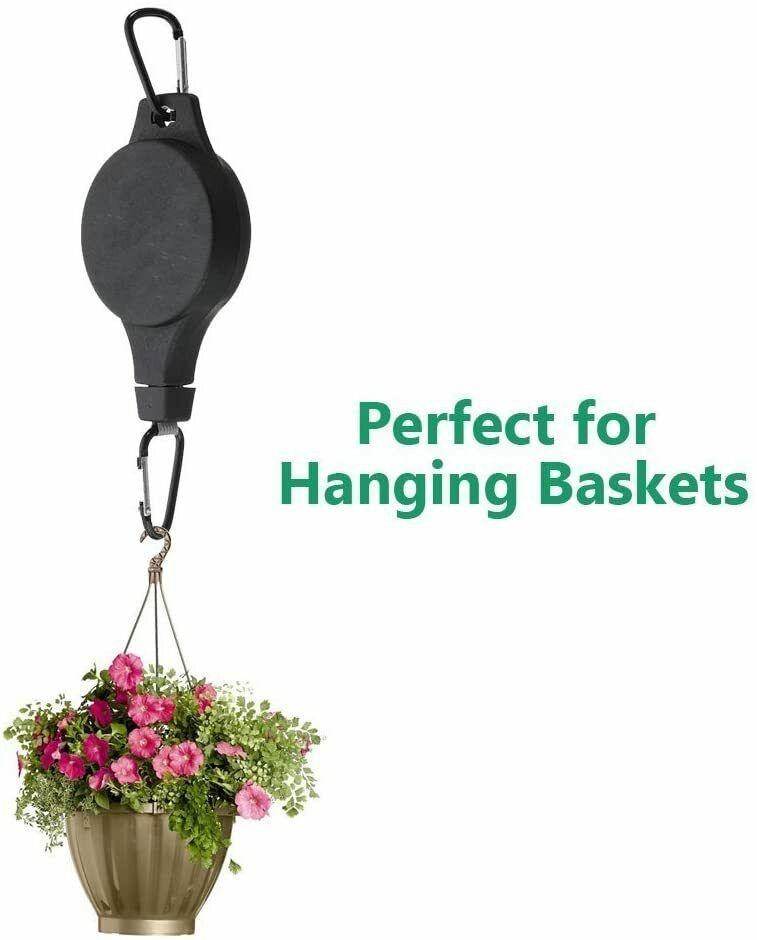 STRONG RETRACTABLE HANGING BASKET PULLEY Pull Down Plant Hanger Hook ...